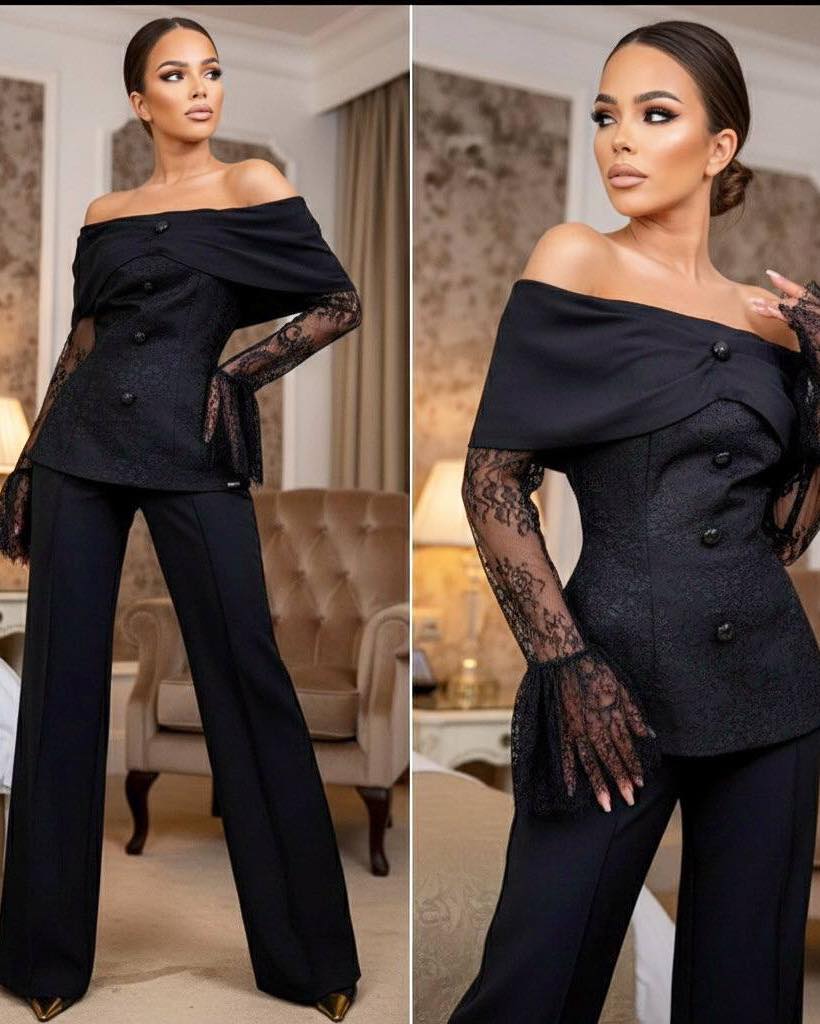 Off-Shoulder Suit with Lace Sleeves – Centro Moda Malta